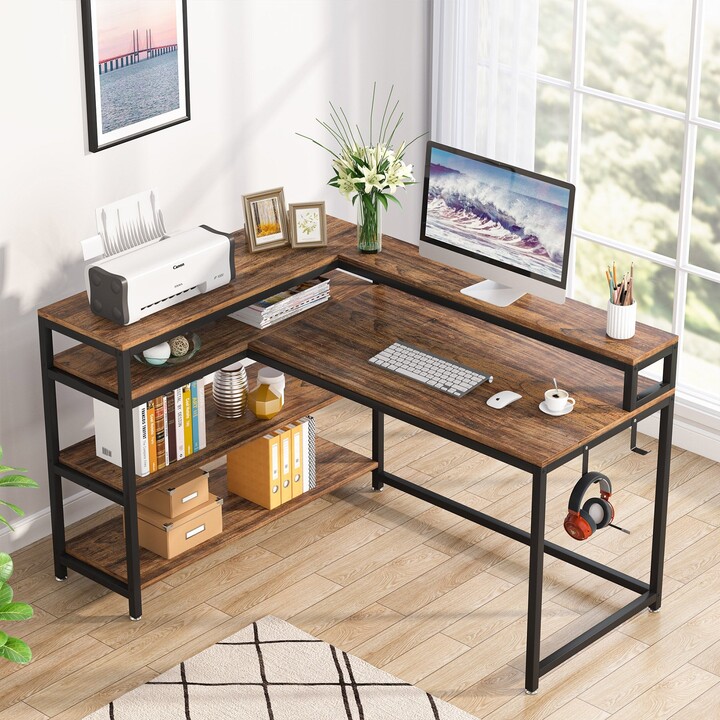 YUZHOU 53 Inch Reversible L Shaped Desk with Storage Shelf, Corner Desk ...