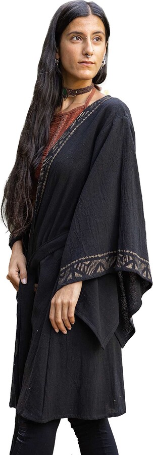 AJJAYA NAAMI Black Cotton Kimono Robe Wrap Light Soft Natural Dyed ...