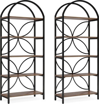 Tribesigns 5-Tier Bookshelf Set of 2, Tall Arched Bookcase Shelf ...