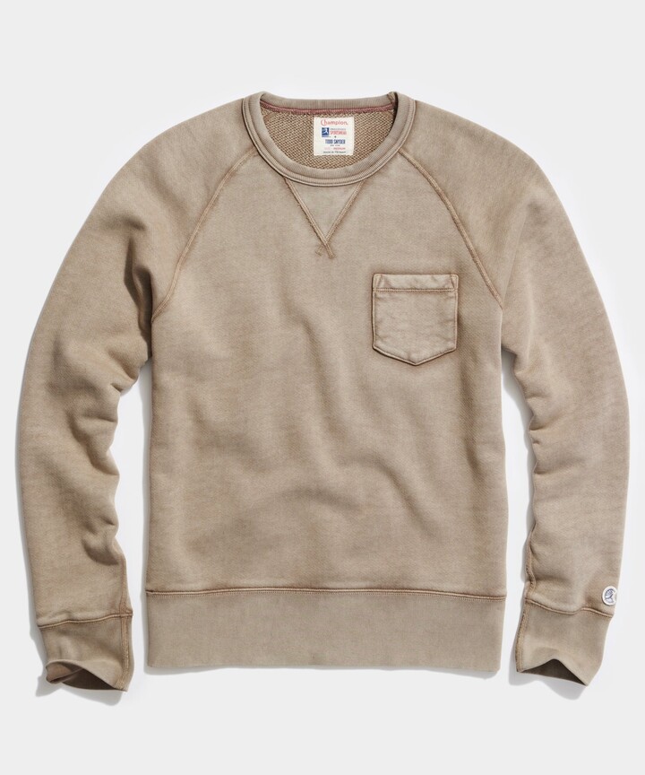 Todd Snyder + Champion Champion Sun-Faded Midweight Pocket Sweatshirt in Toasted Almond - ShopStyle