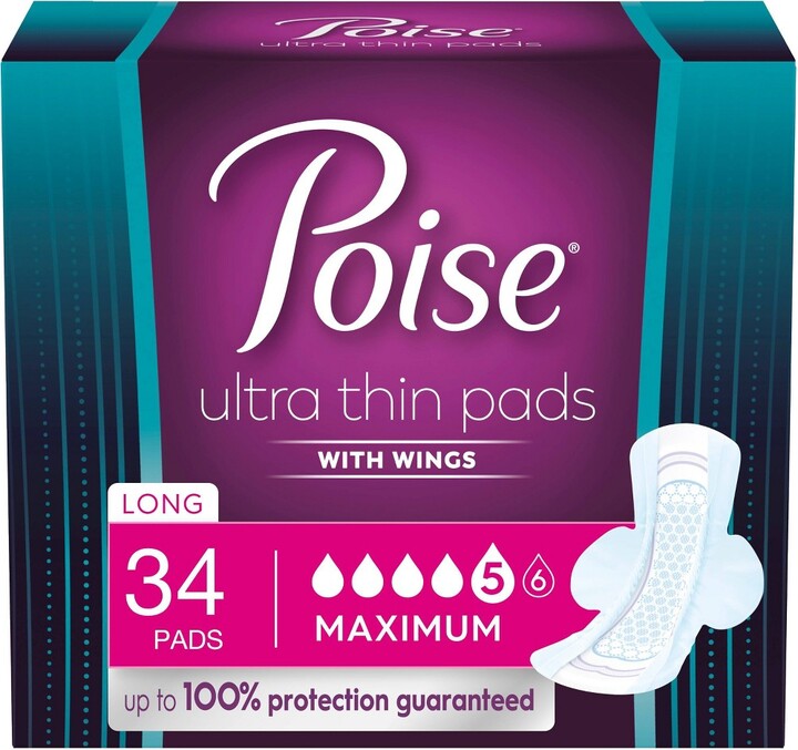 Poise Ultra Thin Maximum Absorbency Pads with Wings - Long - 34ct ...