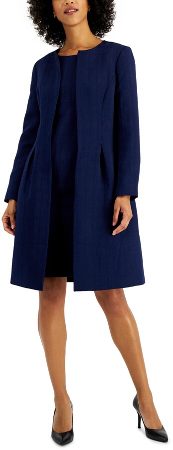 Le Suit Long Jewel Neck Jacket and Sheath Dress Suit - ShopStyle