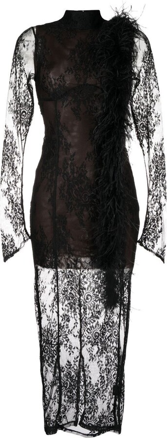 De La Vali Feather-Trim Sheer-Overlay Midi Dress - ShopStyle