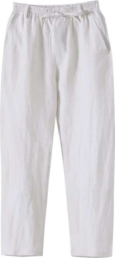 Soojun Men's Linen Beach Pants Lightweight Summer Pants with Drawstring ...