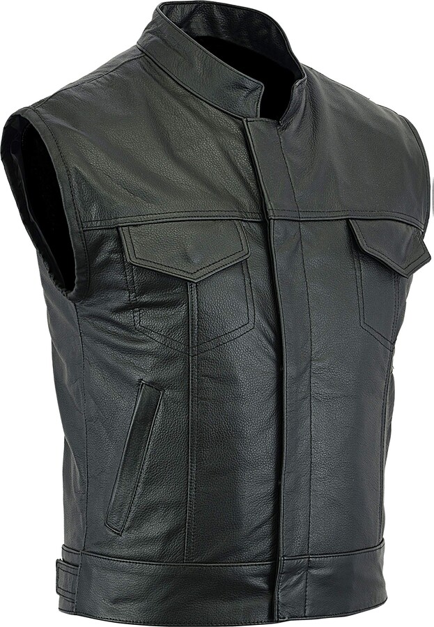 GEARX Motorcycle Leather Vest Zip Closure Cruiser Chopper Adventure ...