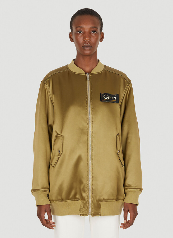 Gucci Logo Patch Bomber Jacket in Green - ShopStyle