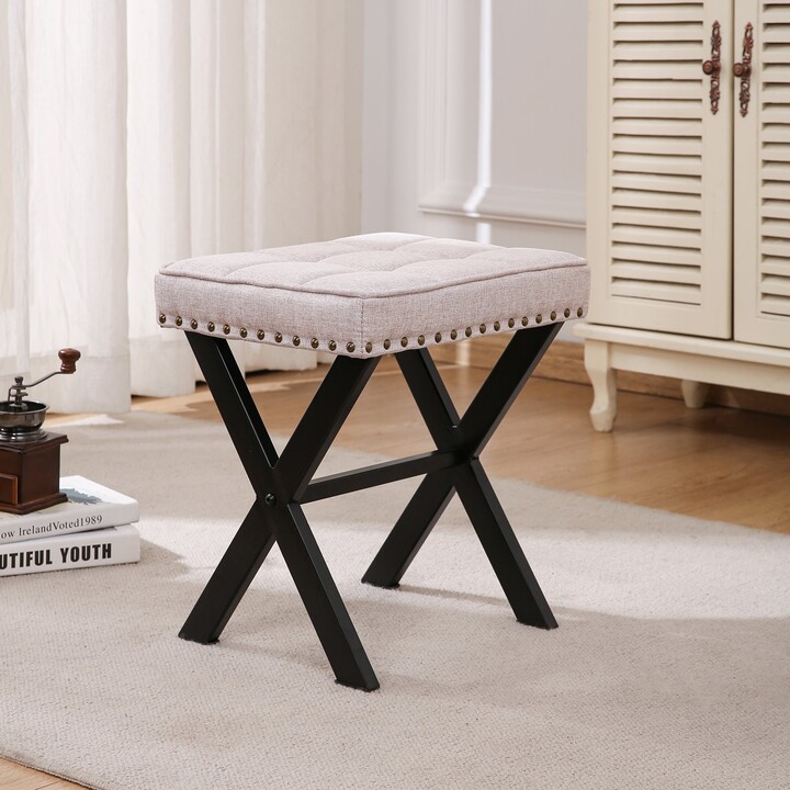 IGEMAN Fabric Upholstered Bench Ottoman Footstool Seat with X-Shaped ...