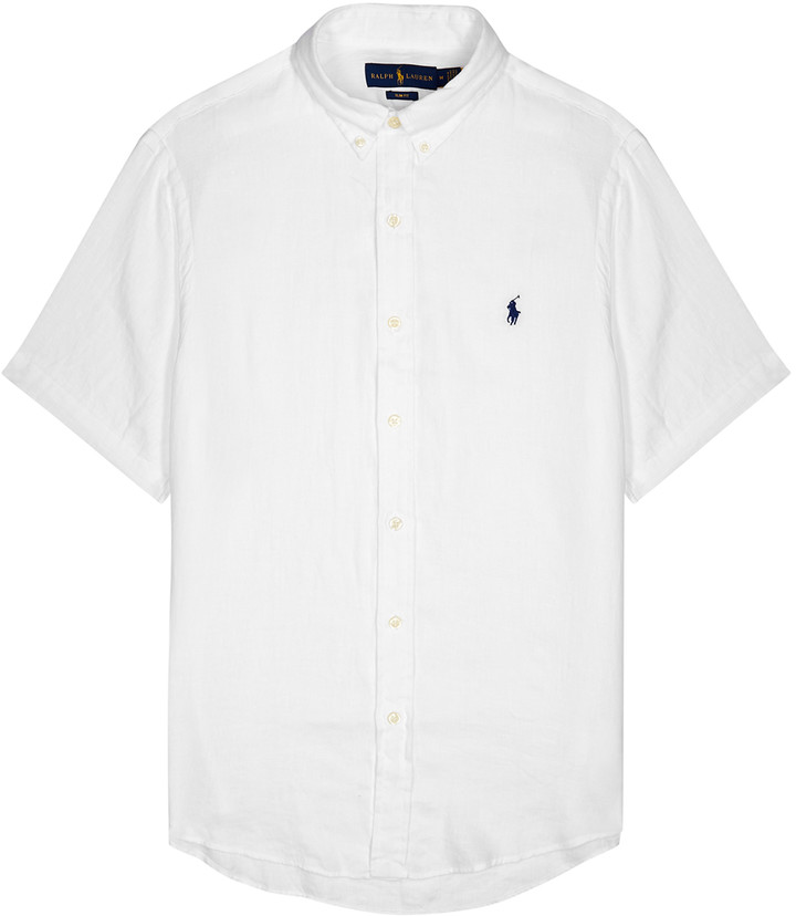 Polo Ralph Lauren White slim linen shirt - ShopStyle Tops
