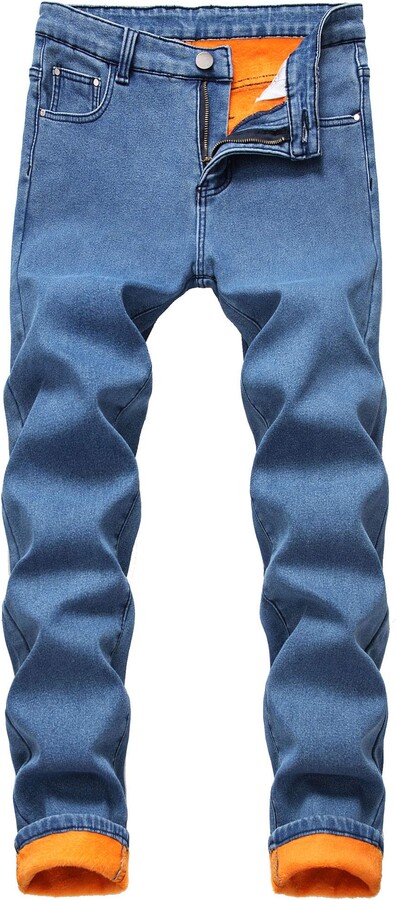 TAO Mens Fleece Lined Jeans Straight Trousers Denim Thermal Jeans ...