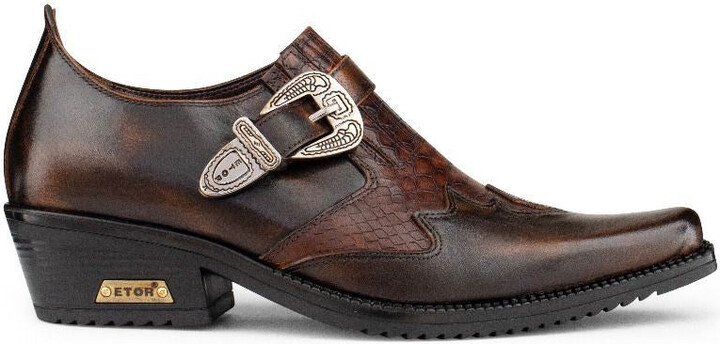 Infinity Leather Men's Brown Leather Winklepickers Cowboy Cuban Biker ...