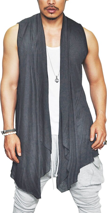 COOFANDY Men's Ruffle Shawl Collar Cardigan Sleeveless Open Front Vest ...