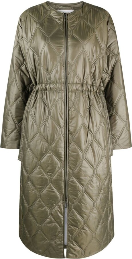 Ganni Shiny quilted long coat - ShopStyle