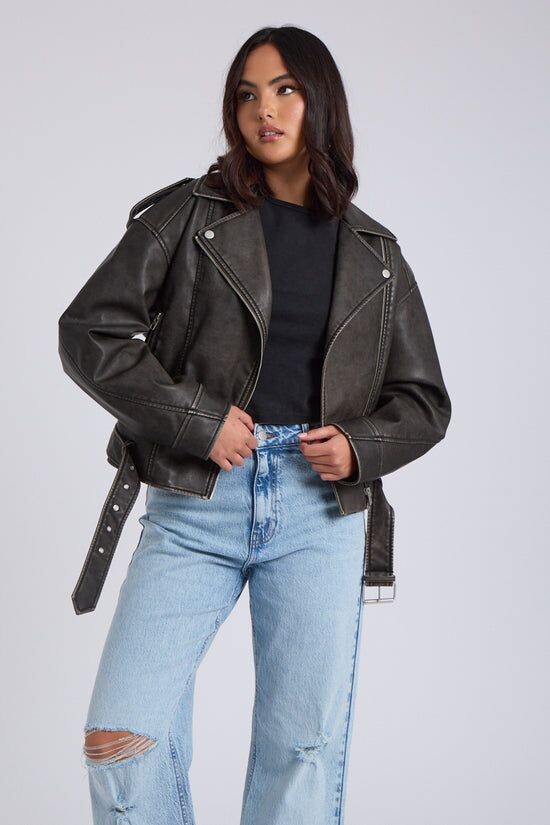 Urban Bliss Distressed PU Biker Jacket - Black - ShopStyle