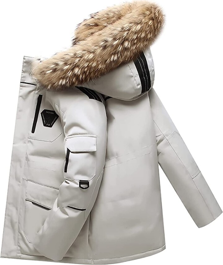 SKYWPOJU Men's Winter Puffer Down Waterproof Detachable Hat Puffer Coat ...