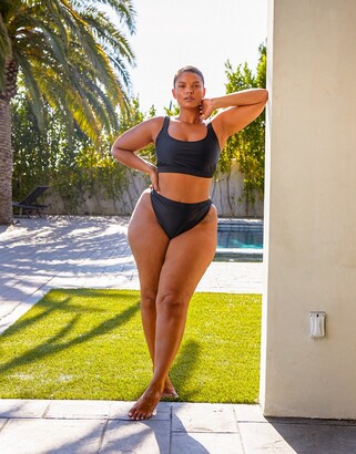 South Beach Curve ft Leslie Sidora Exclusive mix & match crop bikini top in black - ShopStyle ...