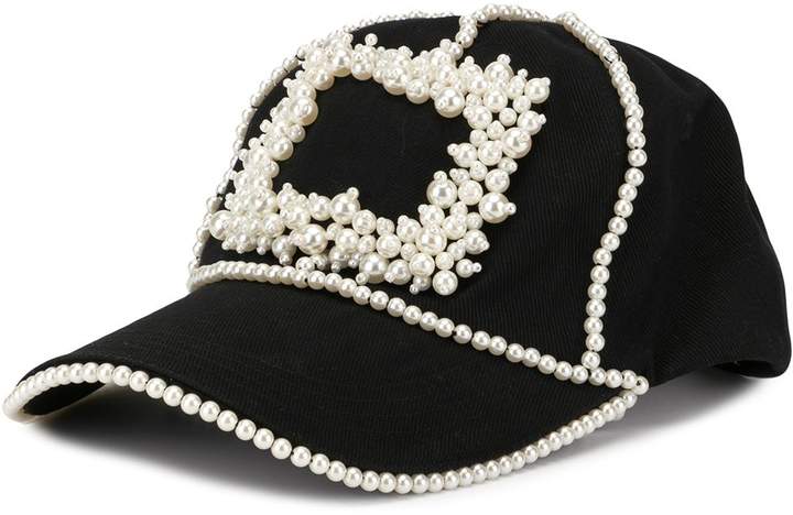 Laurence And Chico pearl embellished baseball cap - ShopStyle Hats