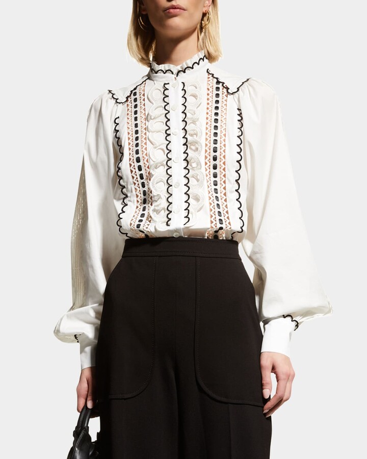 Maison Common Eyelet Embroidered Ruffle-Bib Blouse - ShopStyle Button ...