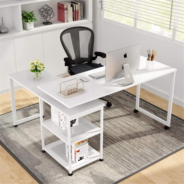 Tribesigns 55" L-Shaped Computer Desk Reversible Free Rotating Desk ...
