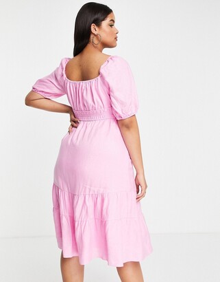 Forever New Curve Ever New Curve puff sleeve tiered tea dress in pink ...