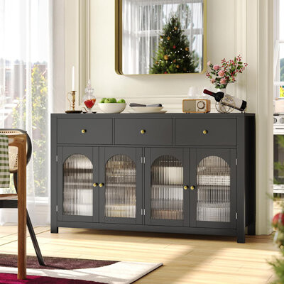 Ebern Designs 55.1" Large Sideboard Buffet Cabinet, Farmhouse Kitchen Cabinet Display Cabinet ...
