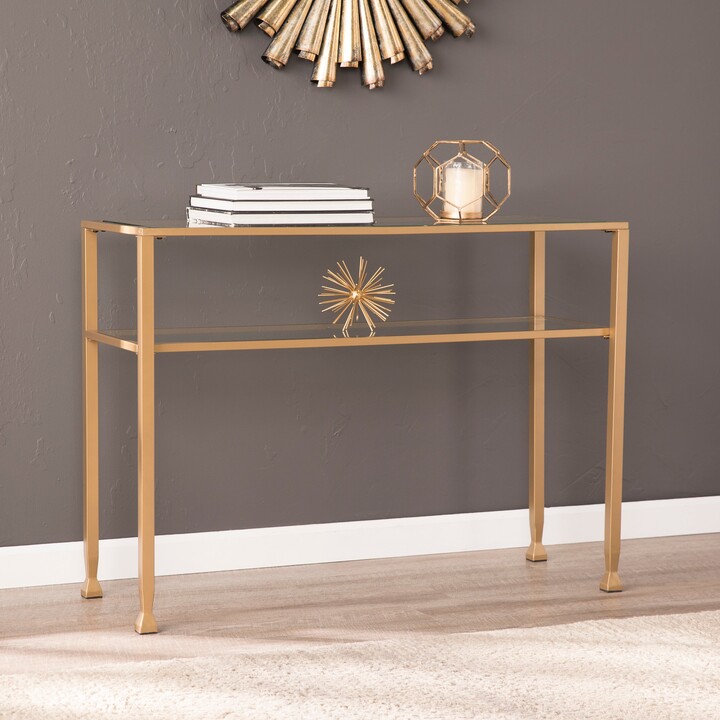 SEI Furniture Price Matte Gold Metal Console Table with Shelf and ...