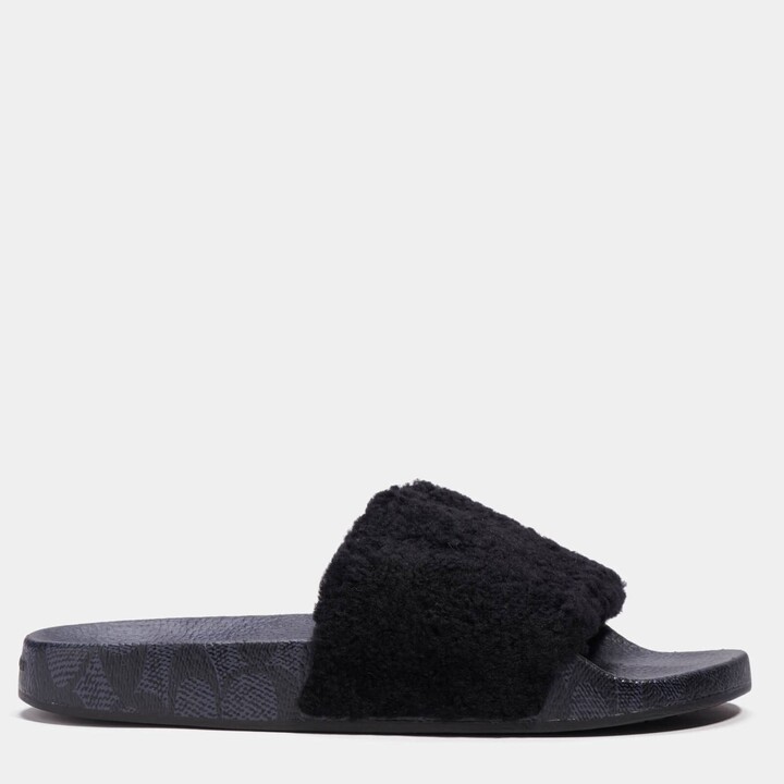 Coach Men's Signature Shearling Pool Slide Sandals - Black - ShopStyle