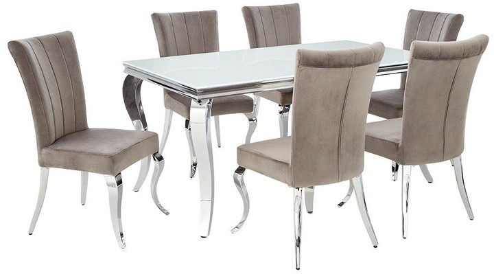 Grace 160 cm Rectangle Dining Table + 6 Chairs - White/Chrome - ShopStyle