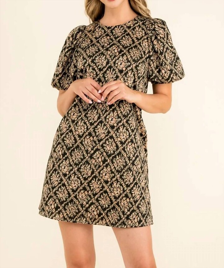 Thml Short Puff Sleeve Pattern Dress in Black - ShopStyle