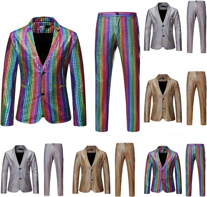 Generic Men's 2 Piece Disco Suit Sets Shiny Blazer Jacket and Pants ...