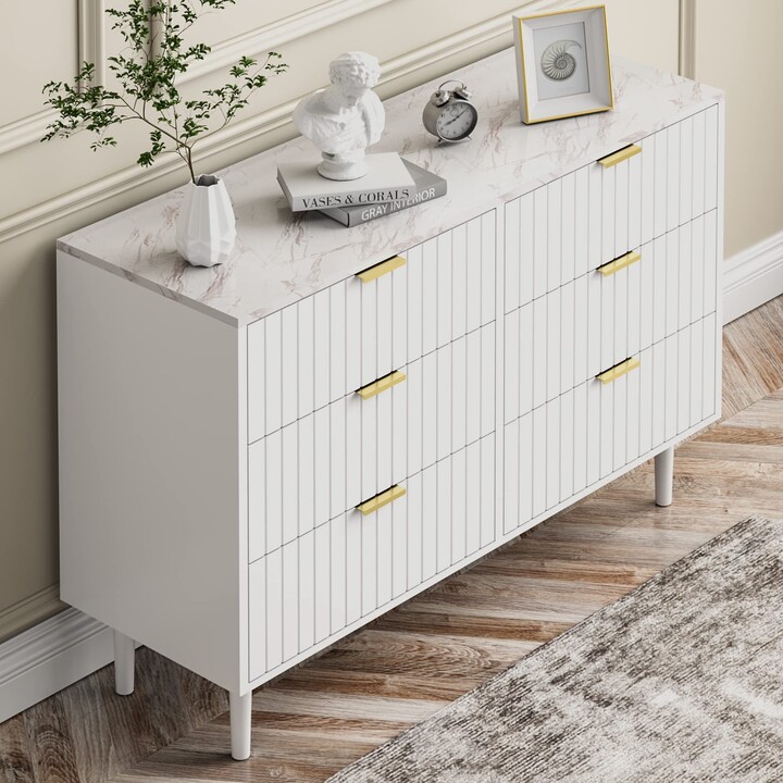 Howcool 6 Drawer Dresser,White Dresser for Bedroom,Chest of Drawers ...