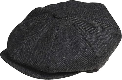 Selfway Mens Newsboy Caps Peaky Flat Cap Herringbone Tweed Wool 8 Panel ...
