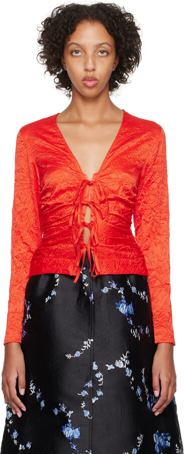 Ganni Red Crinkled Blouse - ShopStyle Tops