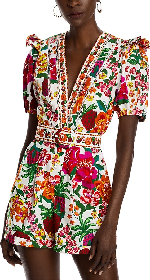 Farm Rio Cotton Flowerful Sketch Romper - ShopStyle
