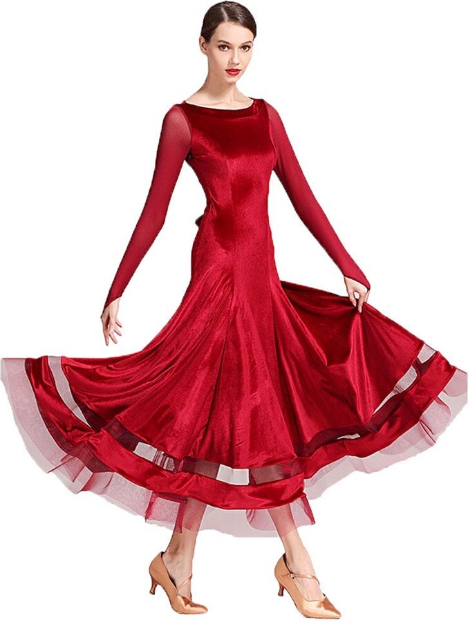 YDHTIZ Velvet Ballroom Dance Dresses Performance Costume Modern ...