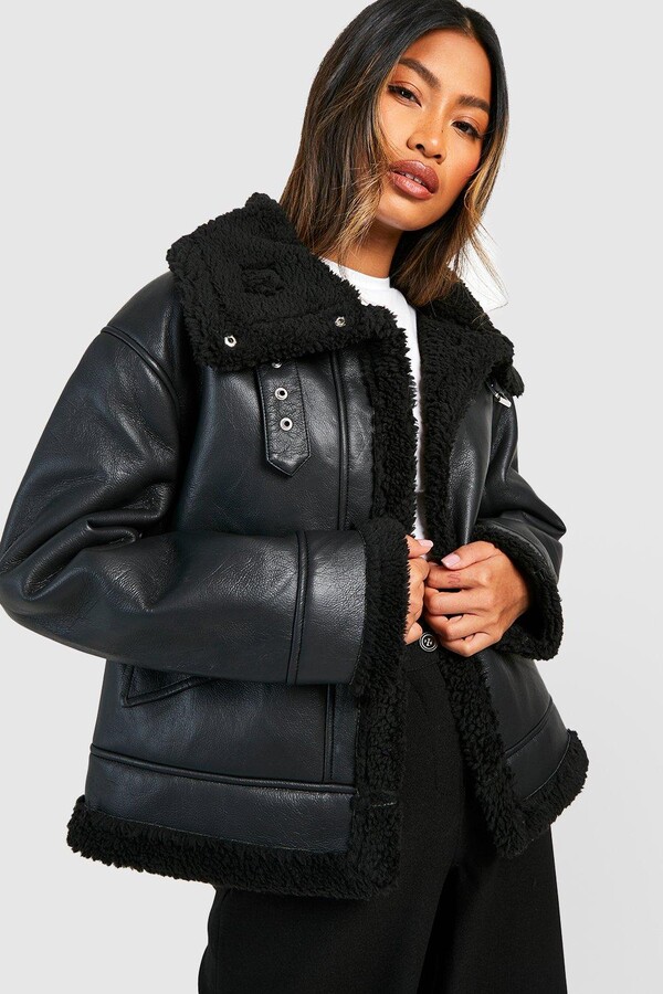 boohoo Faux Leather Aviator Jacket - ShopStyle