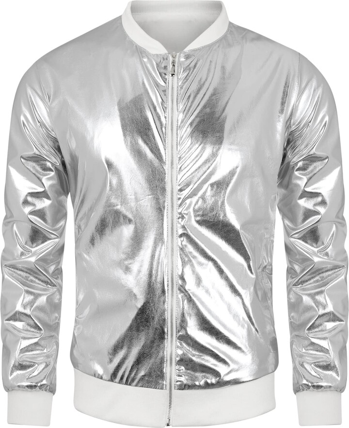 Lars Amadeus Shiny Varsity Jacket for Men's Lightweight Metallic Zip Up ...