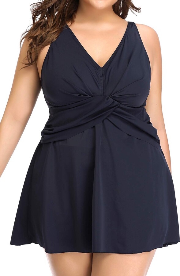 PERONA Women's Plus Size Swimsuits Shaping Body One Piece Swim Dresses ...