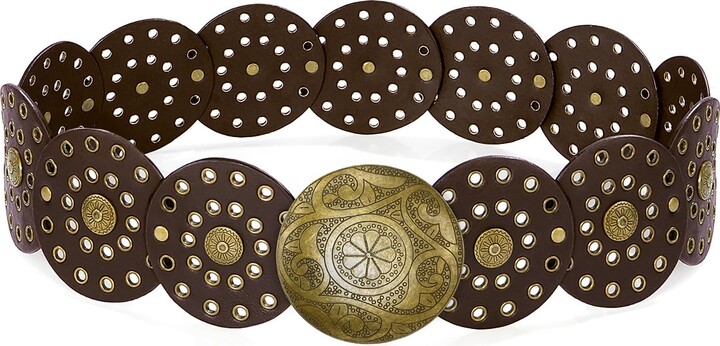 HIQUACC Wide Disc Belt for Women Vintage Leather Hollow Out Round Belt ...