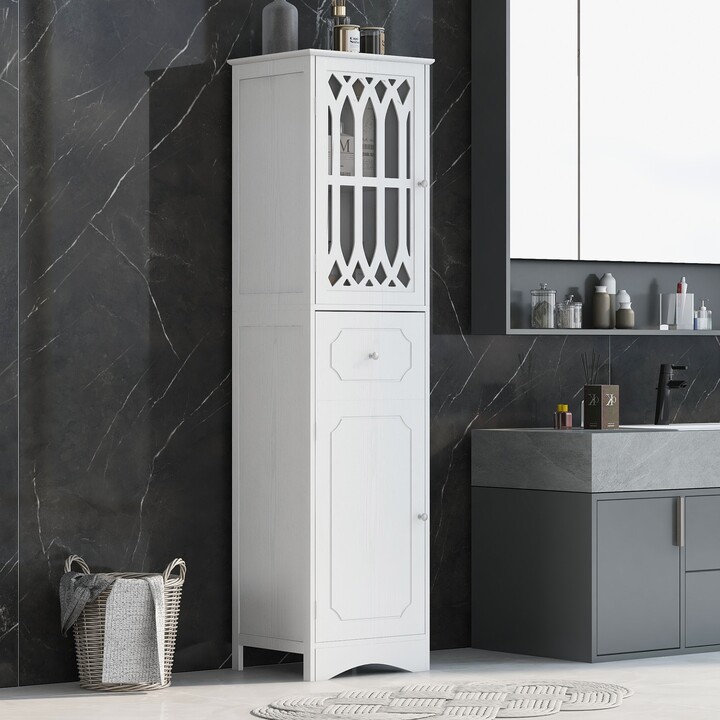 GREATPLANINC Tall Bathroom Cabinet Linen Tower Storage Cabinet, Floor ...