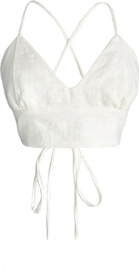 Stacia Women's White Dora Ivory Linen Bralette - ShopStyle Tops