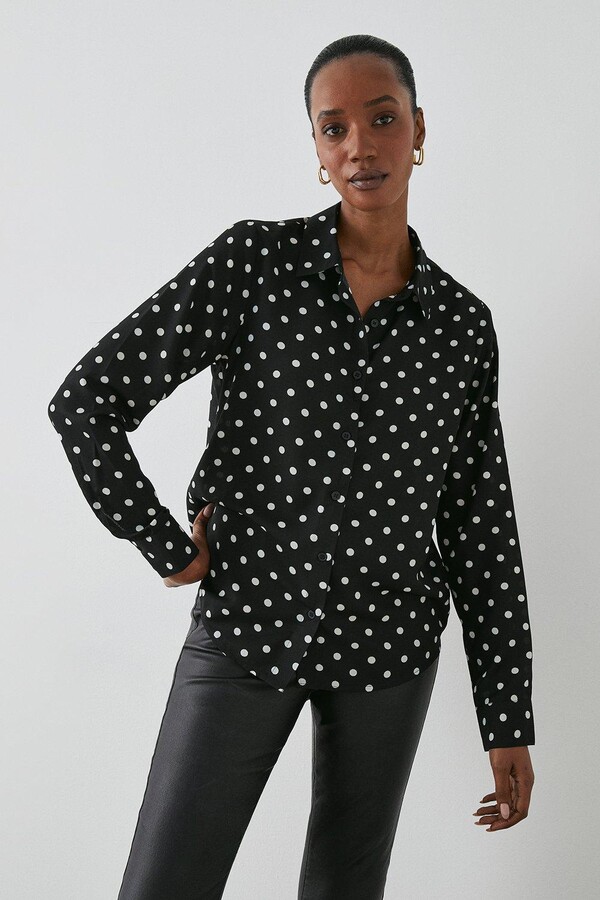 Principles Black Polka Dot Button Through Shirt - ShopStyle Tops