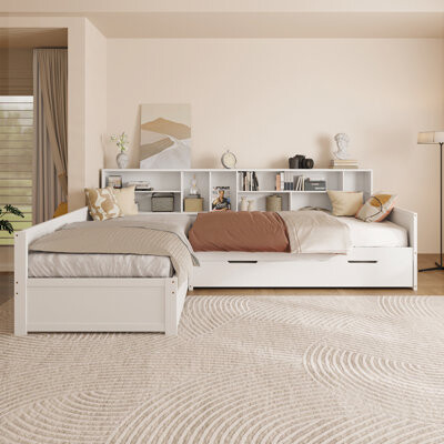 Ophelia & Co. Wooden L Shaped Daybed with Under-bed Trundle and Storage ...
