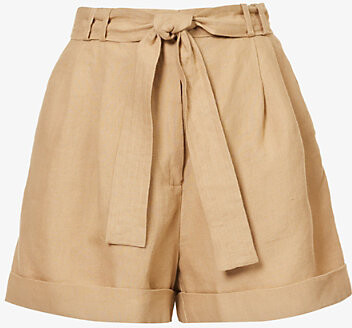 CASA RAKI Womens Tan Clementina High-rise Organic-linen Shorts - ShopStyle
