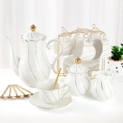 IMPIAR 22 Pcs White Porcelain Tea Set For 6 Luxury British Style Tea ...