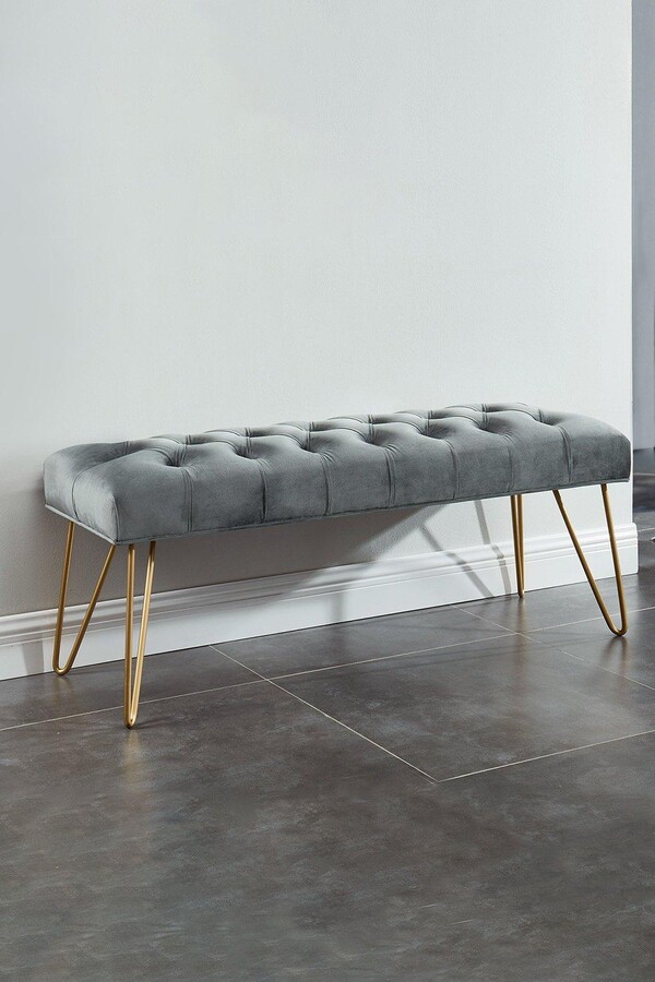 Living and Home Buttoned Velvet Bench Gold Hairpin Legs - ShopStyle ...