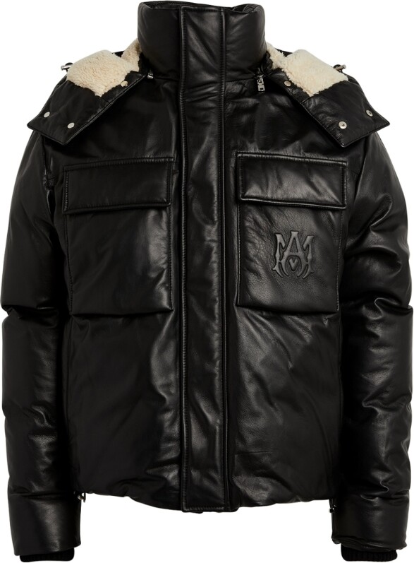Amiri Leather Shearling-Trim Puffer Jacket - ShopStyle