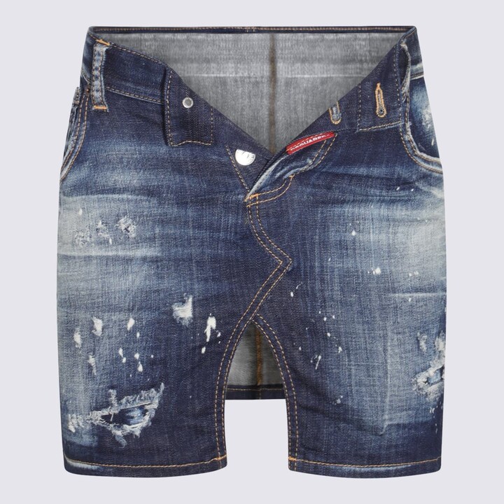 DSQUARED2 Blue Denim Dark Ripped Wash Side Open Mini Skirt - ShopStyle