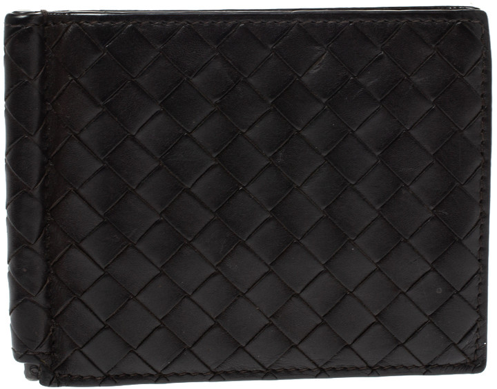 Bottega Veneta Brown Intrecciato Leather Money Clip Bifold Wallet ...