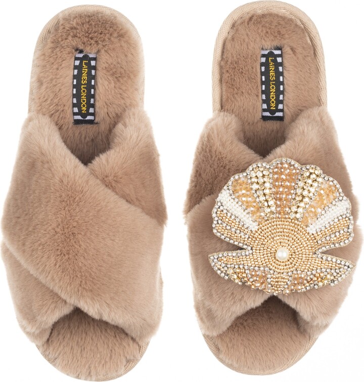 LAINES LONDON - Classic Laines Slippers With Artisan Pearl Oyster Shell ...