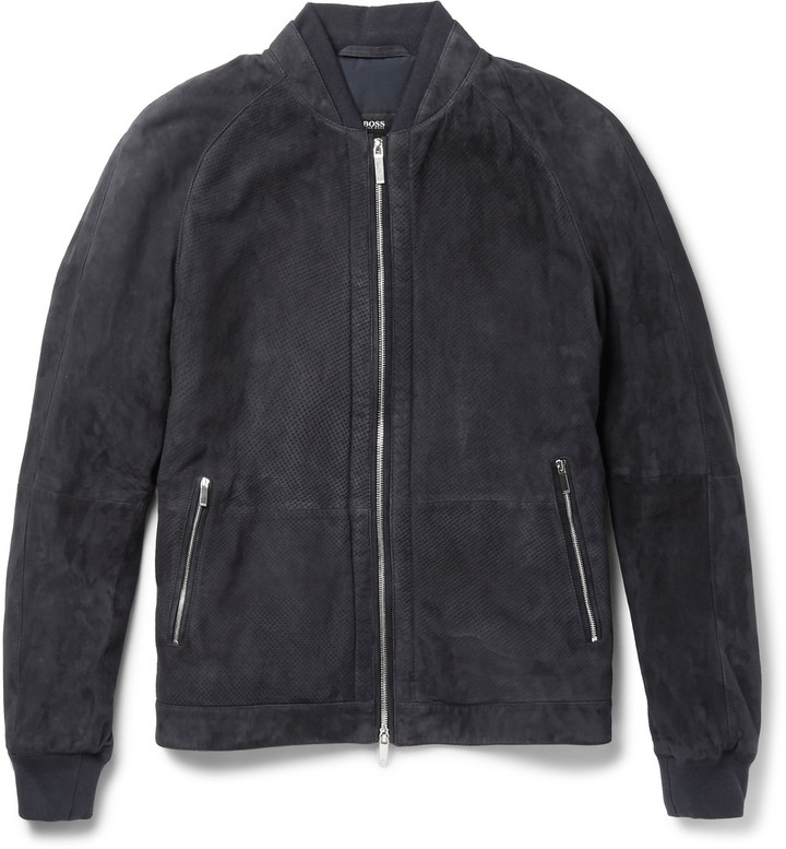 HUGO BOSS Gorin Perforated Suede Bomber Jacket - ShopStyle